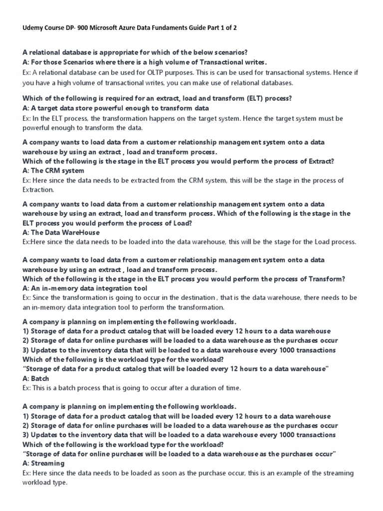 Udemy Course DP-900 Microsoft Azure Data Fundaments Guide Part 1 of 2 | PDF | Databases ...