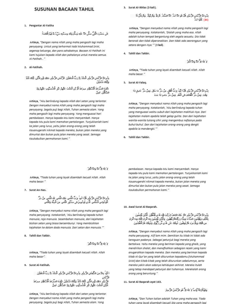 Susunan Bacaan Tahlil & Kumpulan Doa | PDF