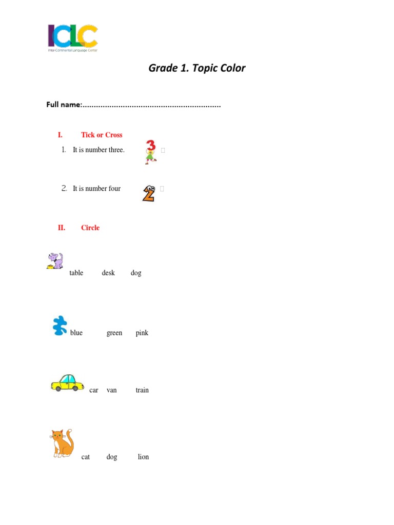 Grade 1 Color Activities Worksheet | PDF