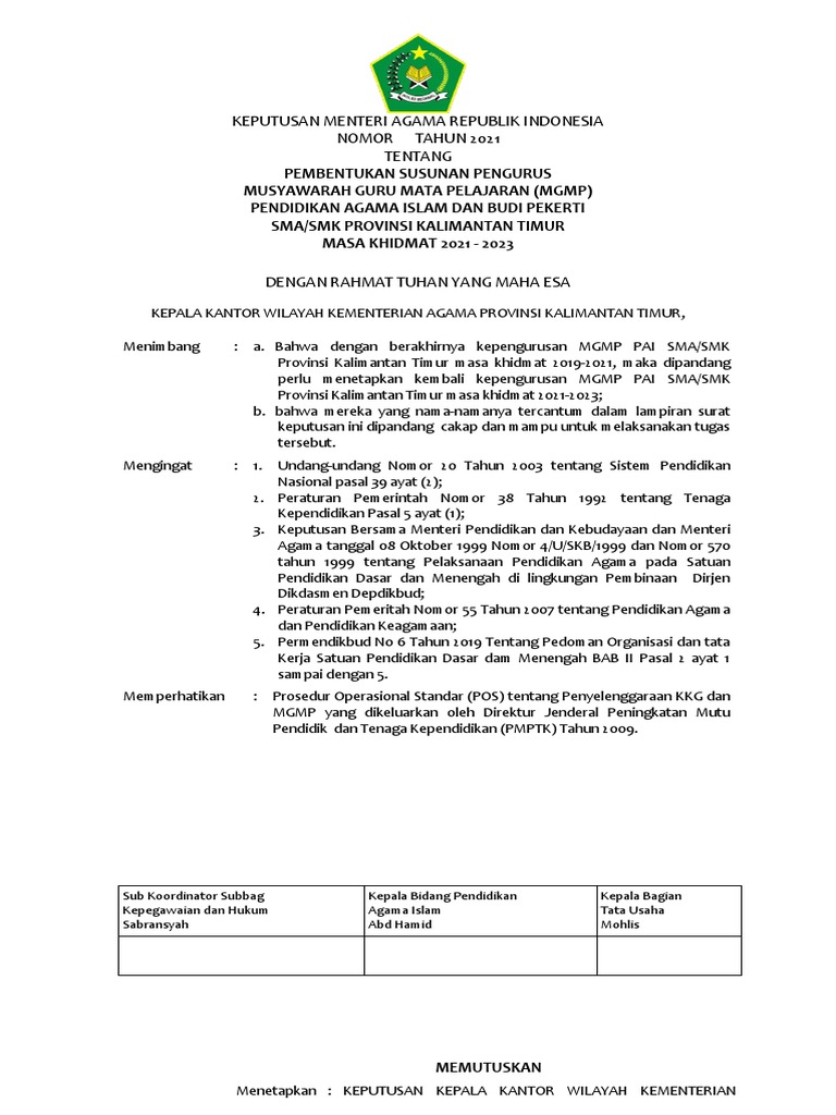 SK MGMP PAI SMA SMK Kota Samarinda Revisi | PDF
