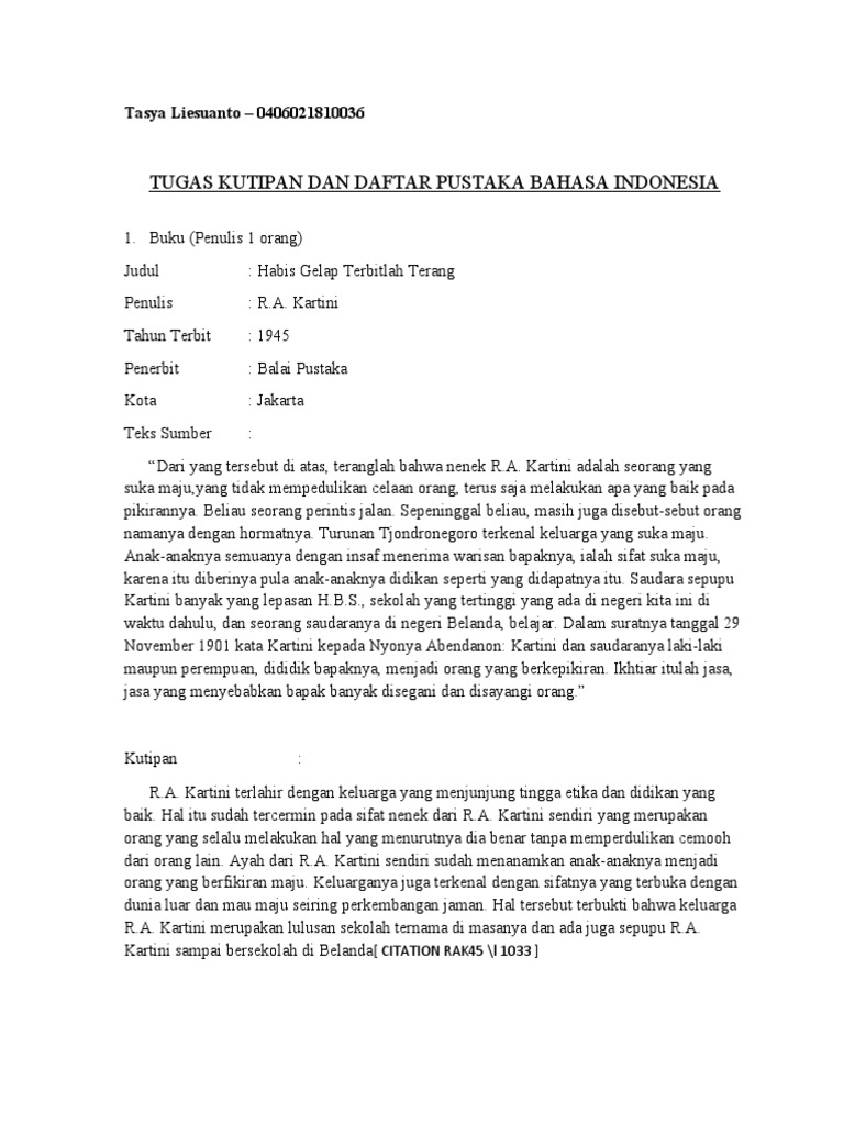 Tugas Kutipan Dan Daftar Pustaka | PDF