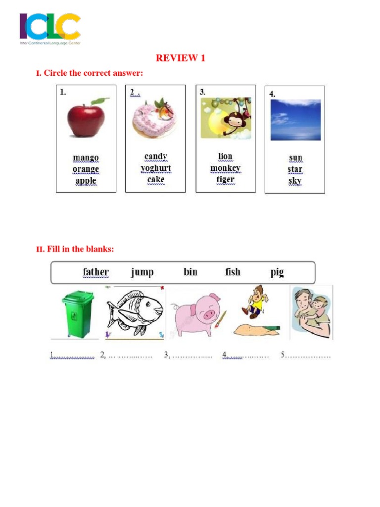 English Grade 1. Review 1 | PDF