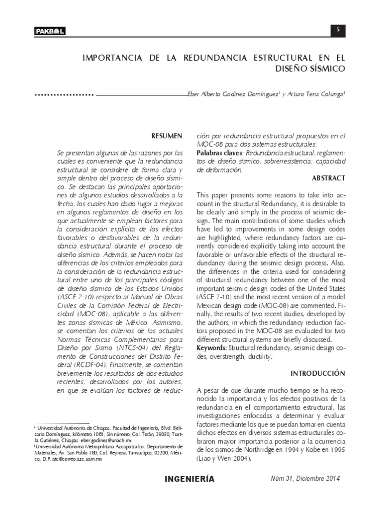 Redundancia Estructural en Diseño Sísmico | PDF | Elasticidad (Física ...