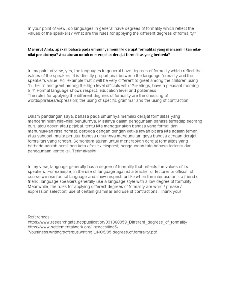 Degrees of Formality in Language | PDF