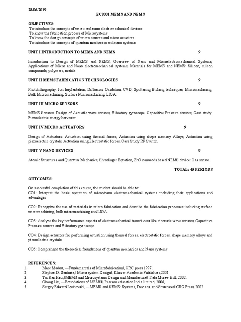 EC8001 Syllabus | PDF | Microelectromechanical Systems | Semiconductor ...