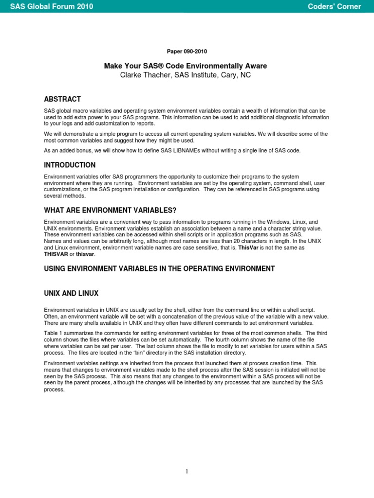 Make Your SAS® Code Environmentally Aware: Clarke Thacher, SAS ...