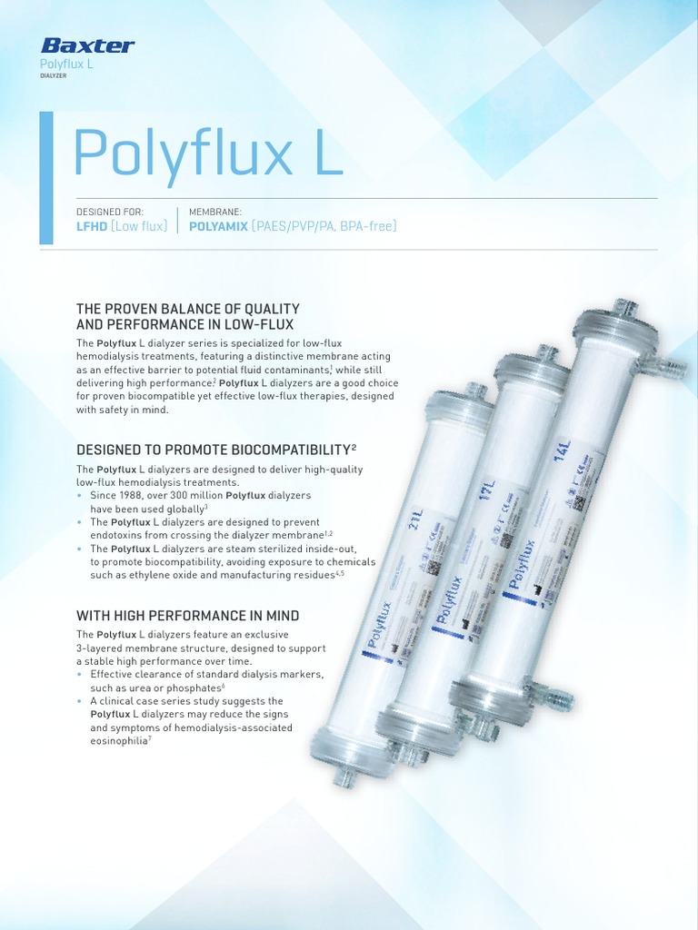 Polyflux L Dialyzer Specifications | PDF | Hemodialysis | Medical ...