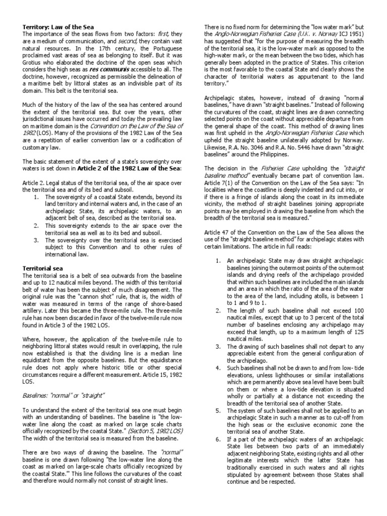 Territory-Law of The Sea | PDF | Territorial Waters | Coastal Geography