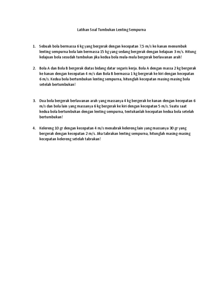 Latihan Soal Tumbukan Lenting Sempurna | PDF