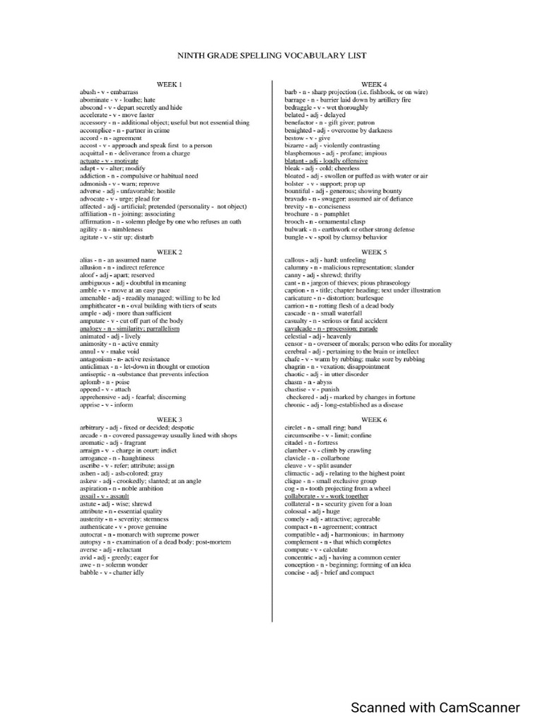 Grade 9, Spell Bee | PDF