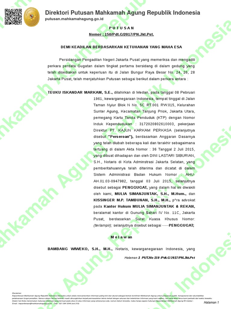 Putusan 150 PDT.G 2017 PN PN - JKT.PST 20210413 | PDF