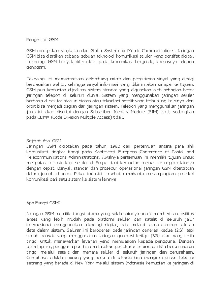 Pengertian dan Sejarah Jaringan GSM | PDF | Komputer