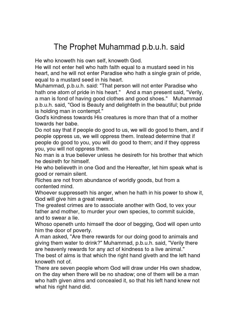 The Prophet Muhammad P.B.U.H. Said | PDF | Muhammad | Religious Belief ...