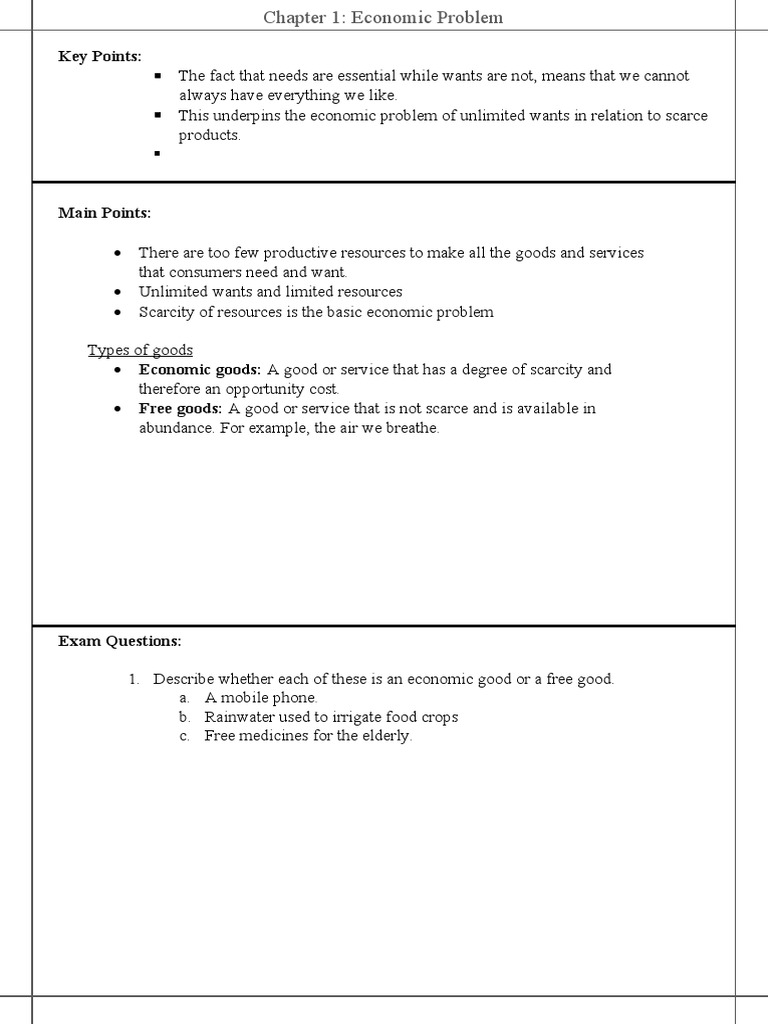 Chapter 1 - The Nature of The Economic Problem | PDF