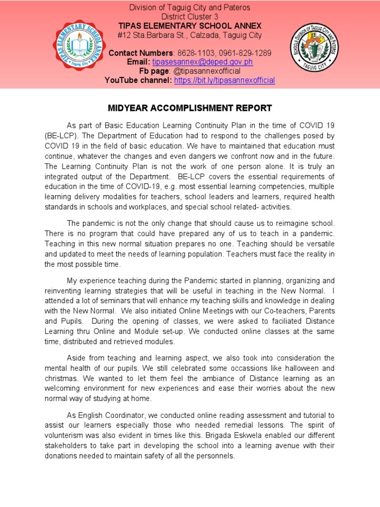 Mole Midyear Accomplishment Report | PDF | Teachers | Learning