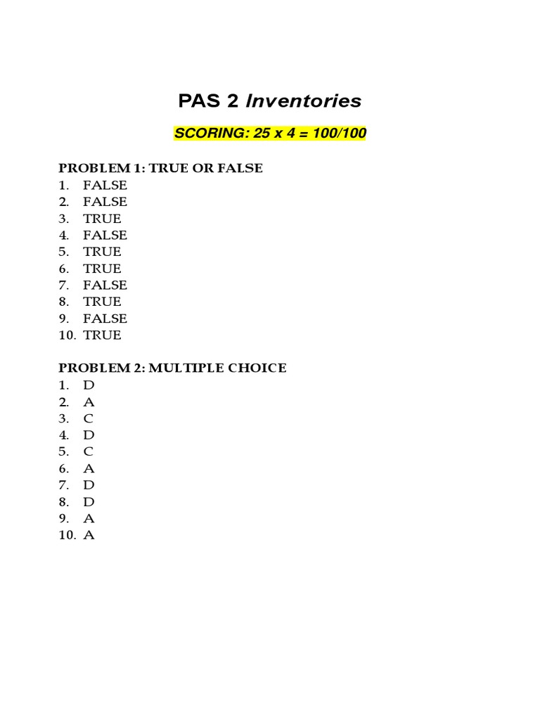 Pas 2 Inventories Ans Key | PDF | Inventory | Business Economics
