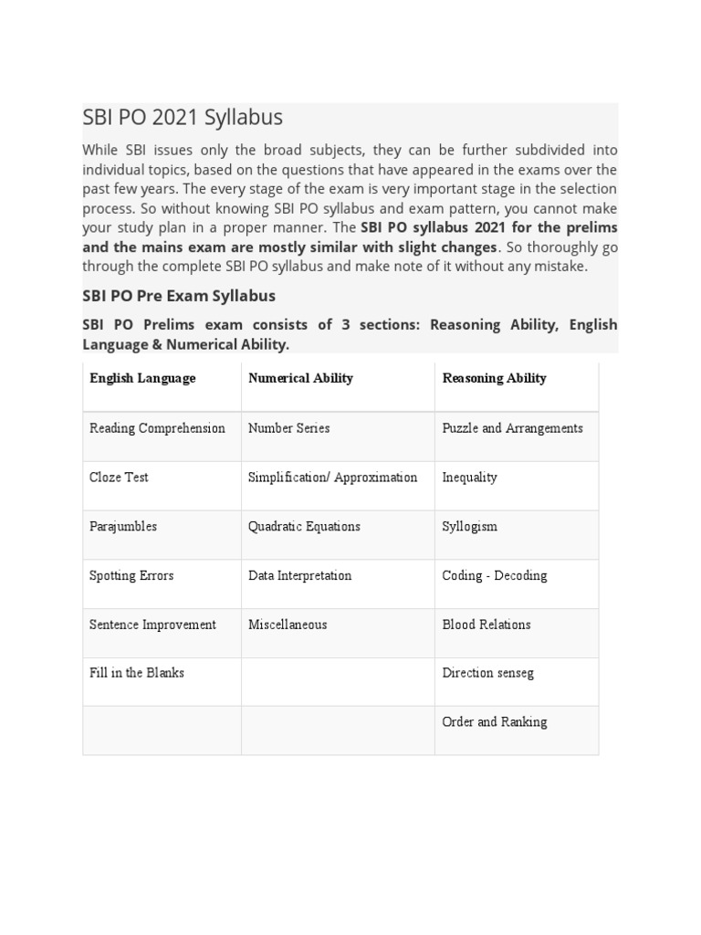 SBI PO 2021 Syllabus | PDF