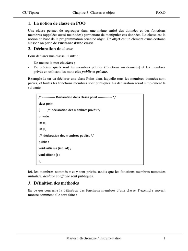 Introduction à la POO en C++ | PDF | Classe (informatique ...