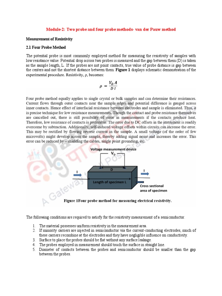 Module-2: Two Probe and Four Probe Methods-Van Der Pauw Method | PDF | Physical Sciences ...