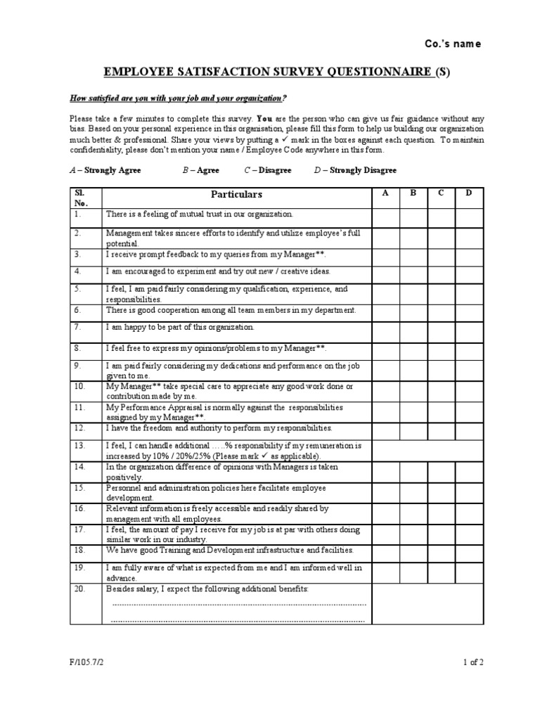 ESS Questionnaire Staff | Performance Appraisal | Employment