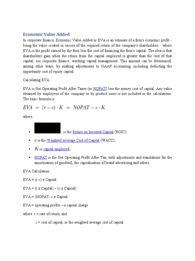 Understanding Economic Value Added (EVA) Through Calculations, Formulas ...