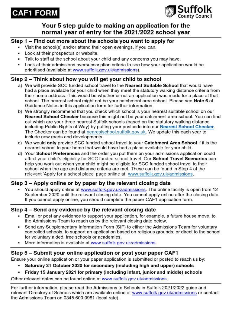 CAF1 Application Guide 2021/2022 | PDF | Parent | Relationships