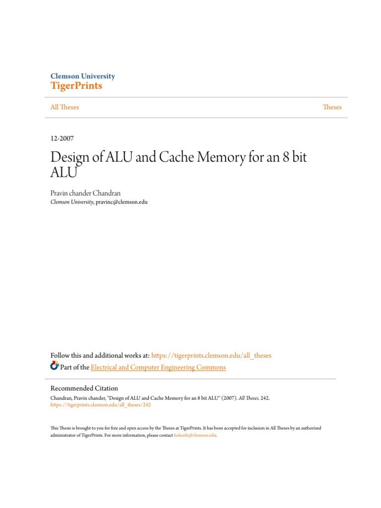 Design of ALU and Cache Memory For An 8 Bit ALU | PDF | Central ...