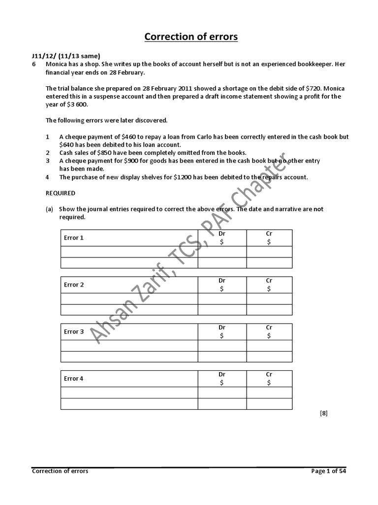 Correction of Errors and Suspense. | PDF | Bookkeeping | Debits And Credits