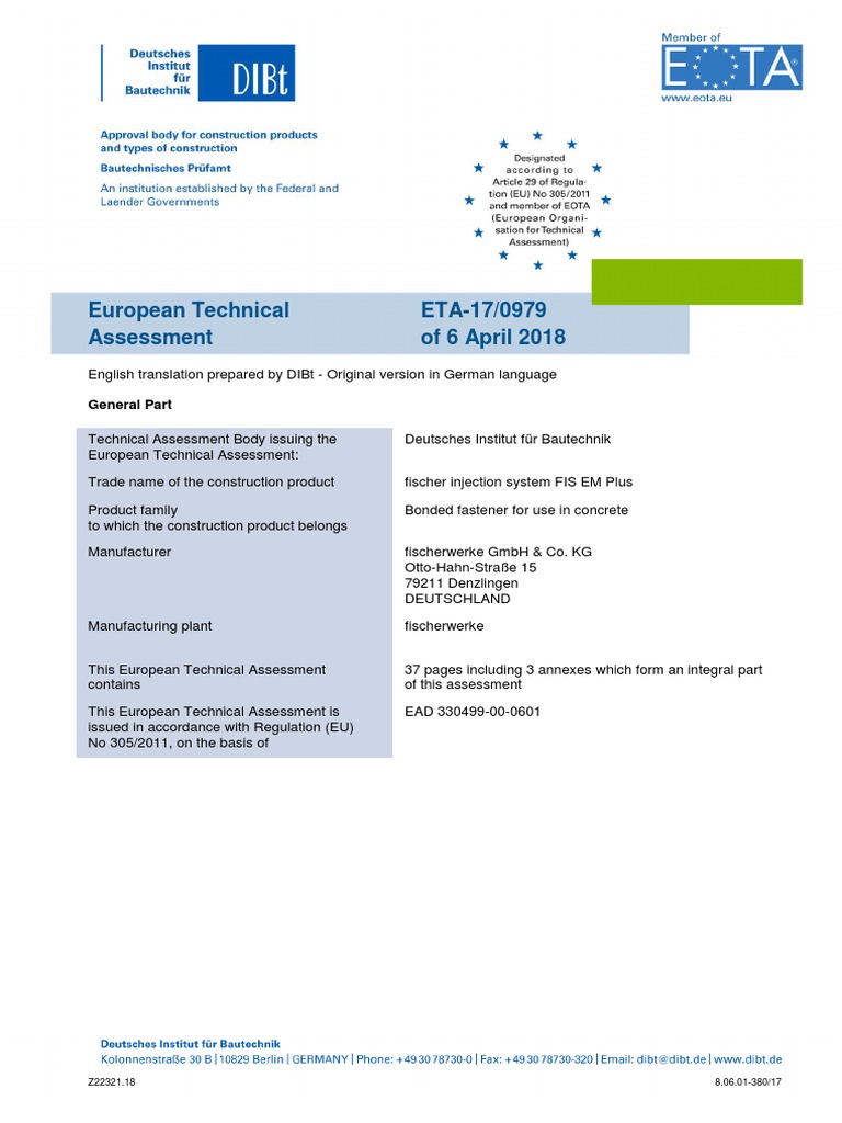 European Technical Assessment ETA-17/0979 of 6 April 2018: General Part ...