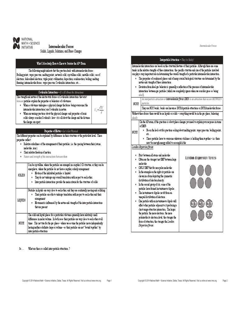 Ap Chem Unit 3 Review Packet | PDF | Solution | Intermolecular Force
