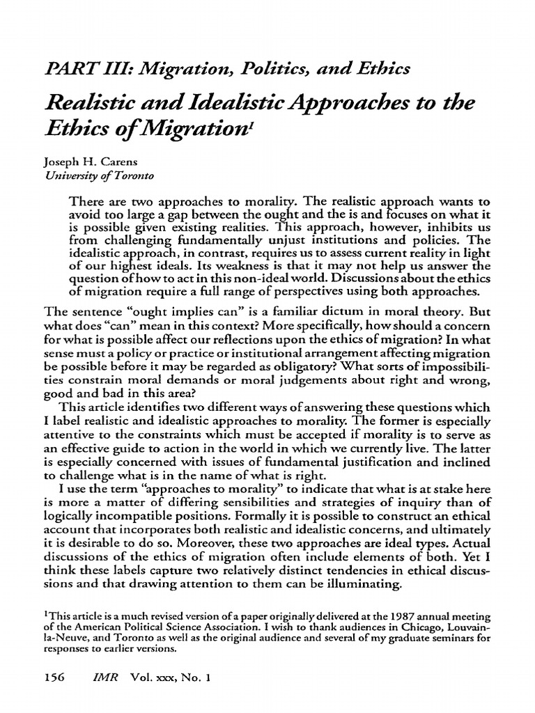 Carens - The Ethics of Immigration (1996) | PDF | Idealism | Morality