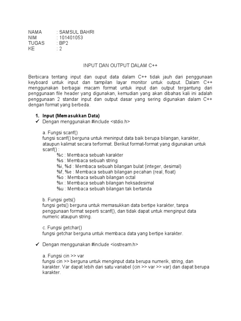 Input dan Output Dasar di C++ | PDF