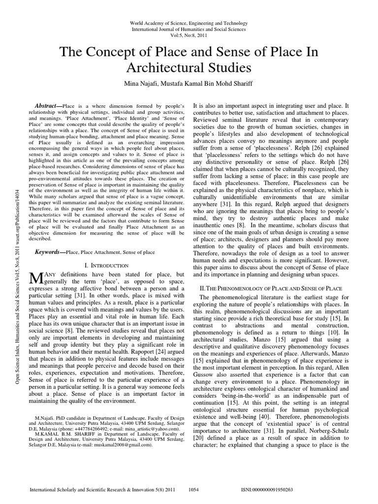 The Concept of Place and Sense of Place in Architectural Studies | PDF ...