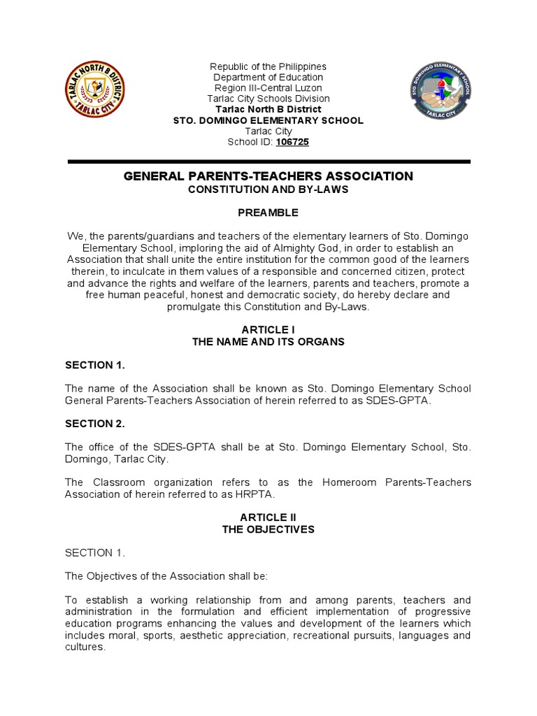 General Parents-Teachers Association: Constitution and By-Laws Preamble ...