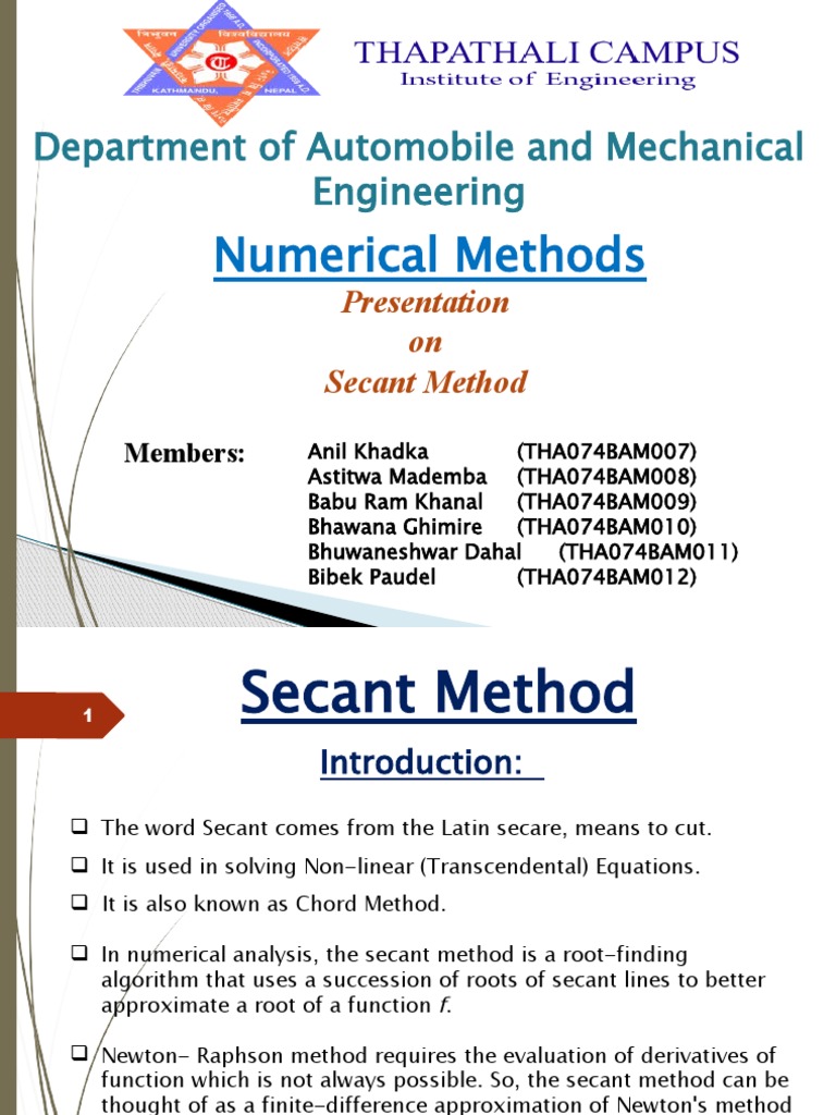 Numerical Method (Secant Method) | PDF | Derivative | Mathematical Logic