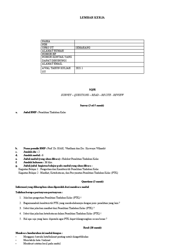 Lembar Kerja SQ3R | PDF