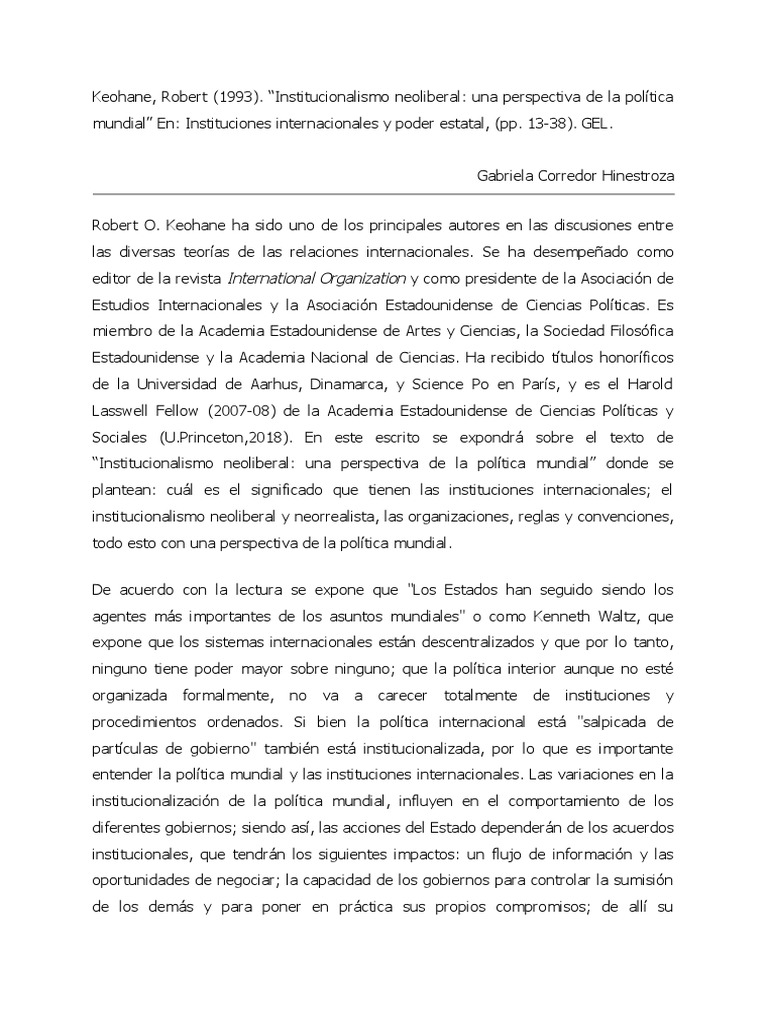 Keohane, Robert - Instituciones y Poder Estatal | PDF | Institución | Neoliberalismo