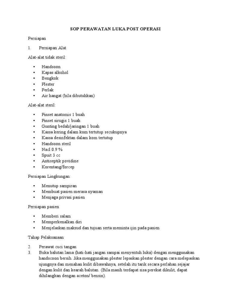 Sop Perawatan Luka Post Operasi | PDF
