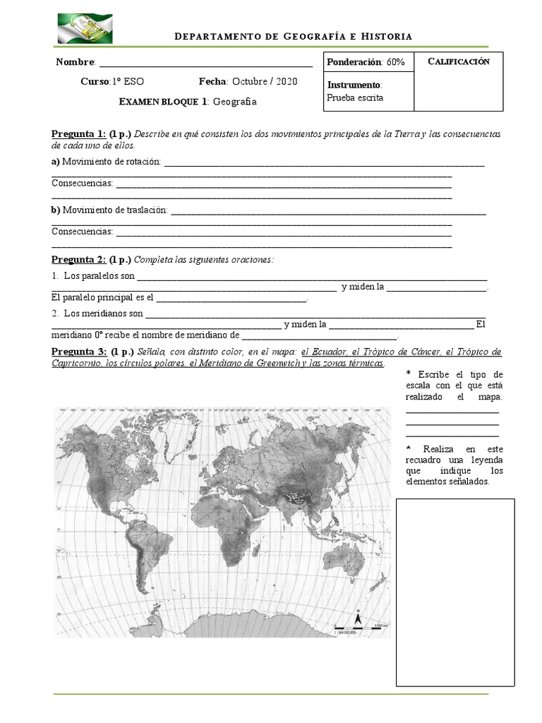 Examen Tema 1 1º ESO | PDF | Tierra | Geografía