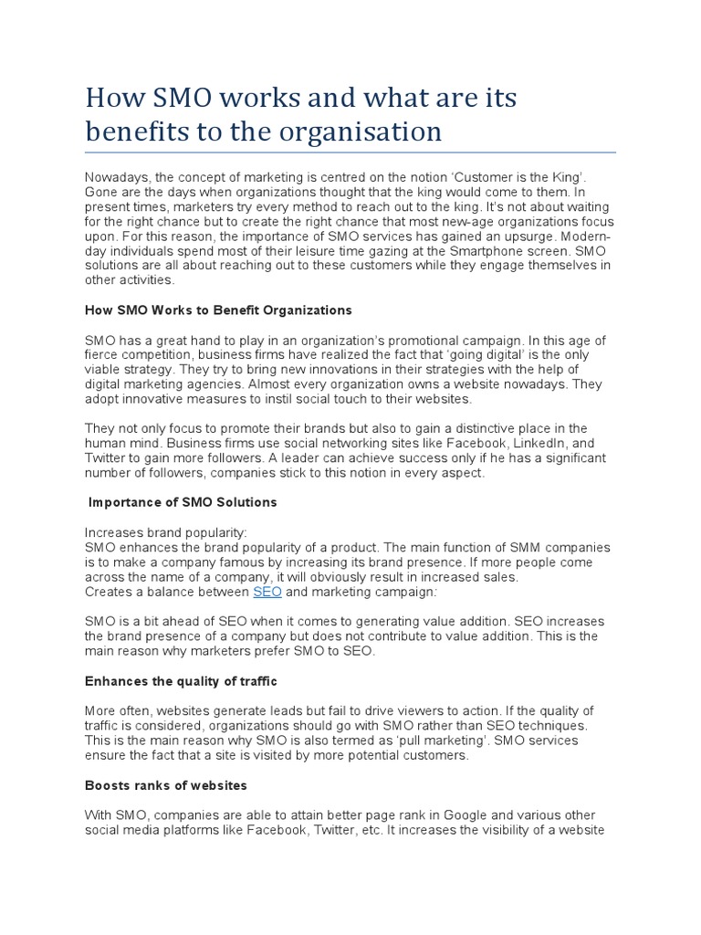 How SMO Works and What Are Its Benefits To The Organisation | PDF ...