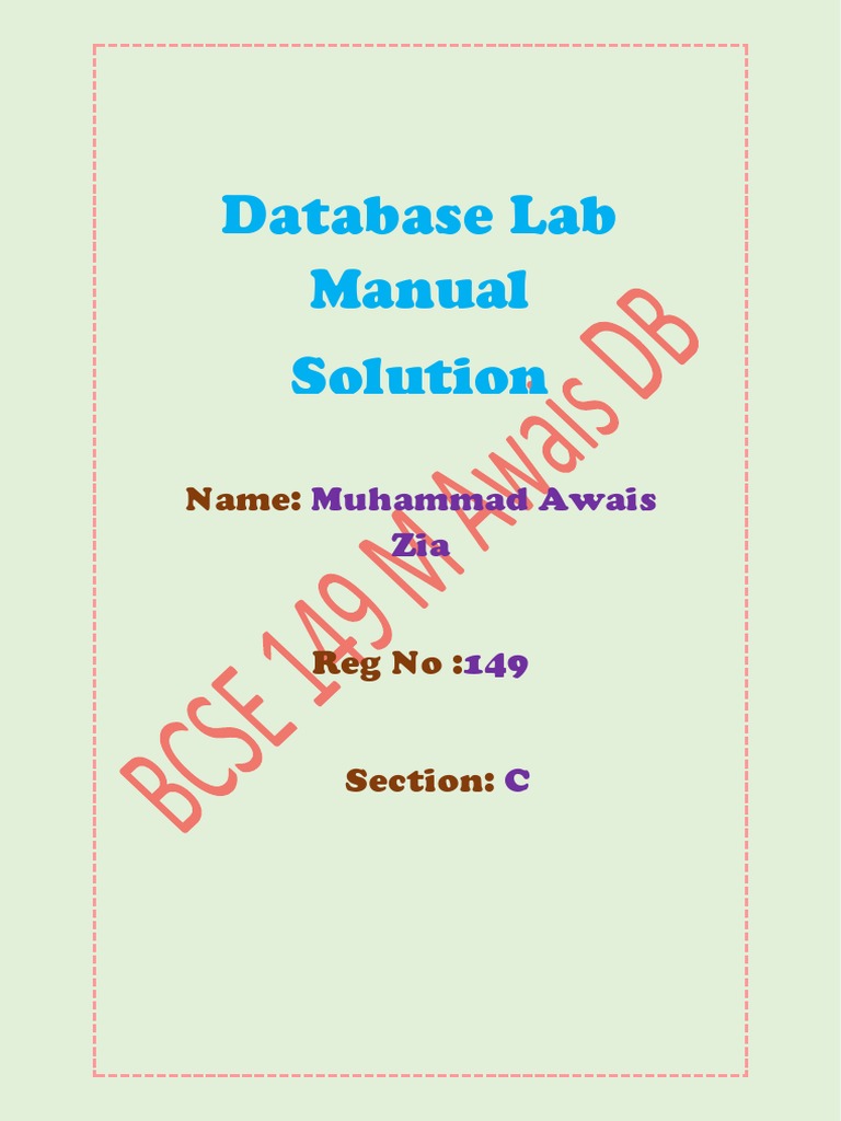 Database Lab Manual Solution: Name | Download Free PDF | Databases | Information Technology