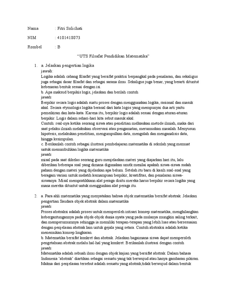 UTS Filsafat Matematika | PDF | Sains & Matematika