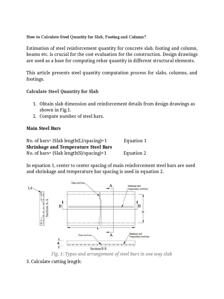 How To Calculate Steel Quantity For Slab | PDF | Length | Column