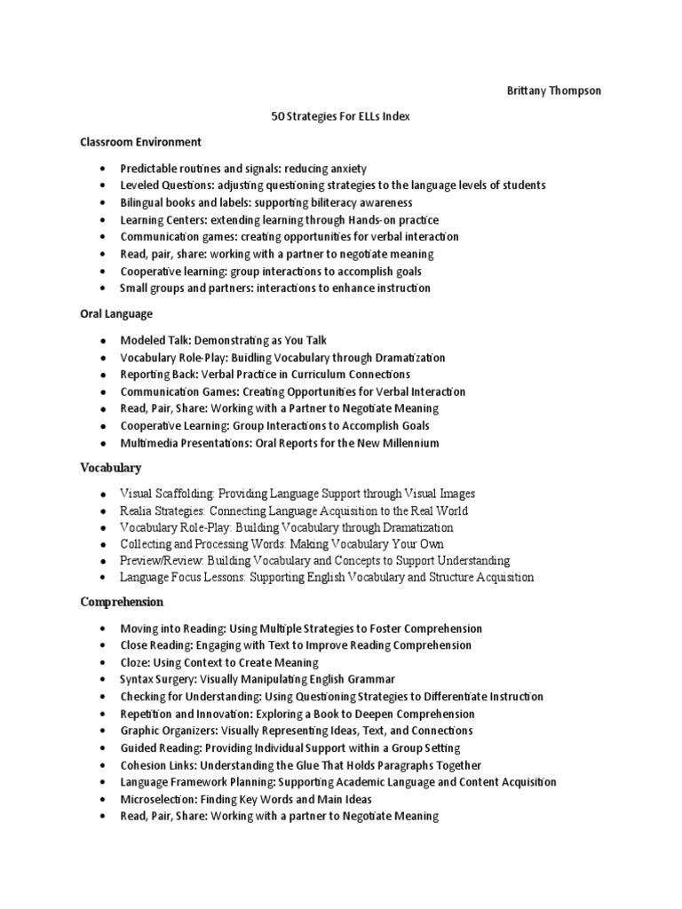 50 Strategies For Ells Index | PDF | Differentiated Instruction ...