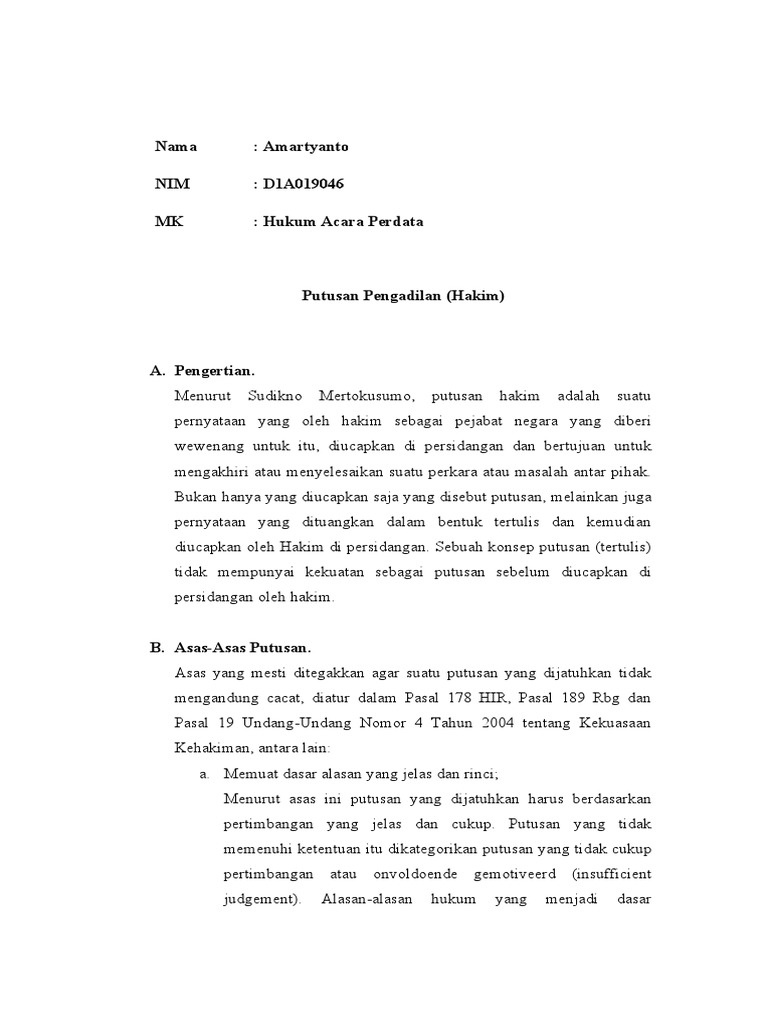 Putusan Pengadilan (Hakim) .Amartyanto.d1a019046 | PDF | Hukum