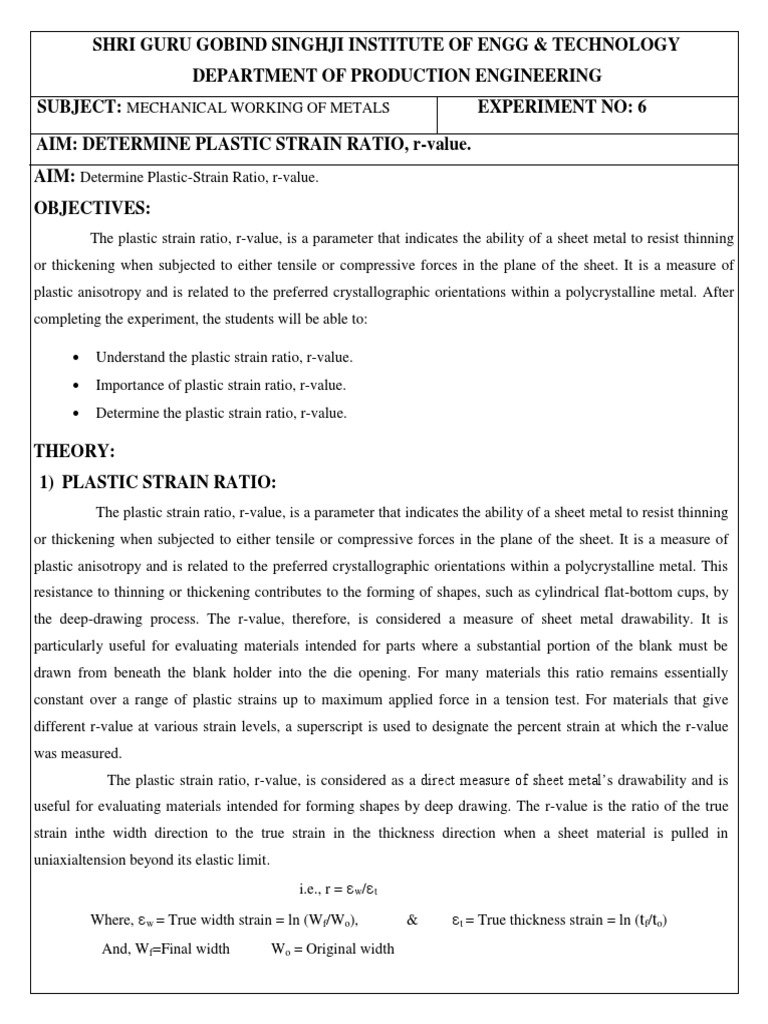 Plastic Strain Ratio for Engineers | PDF | Yield (Engineering) | Sheet ...