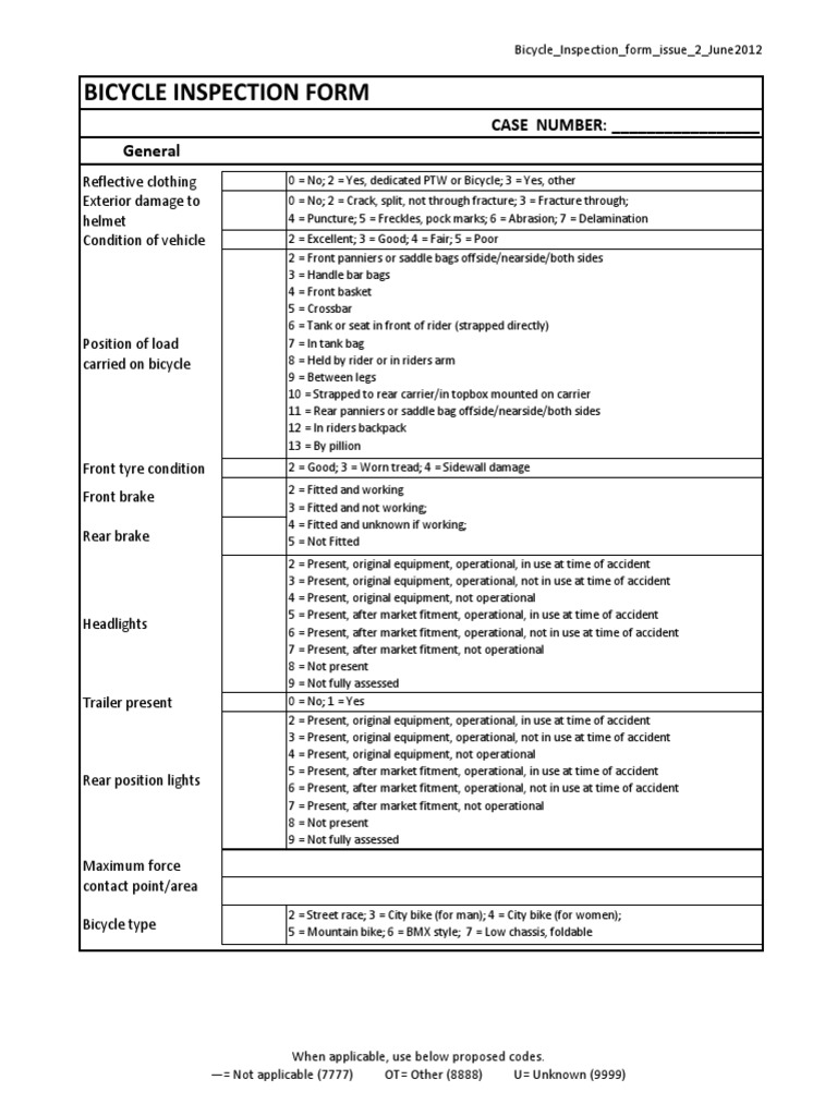 Bicycle Inspection Form Issue 2 June2012 | PDF | Human Powered ...