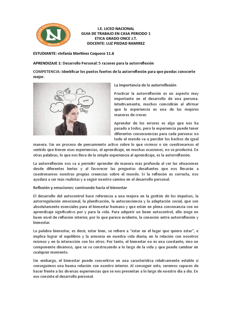 Aprendizaje 2 Autoreflexionar | PDF | Bienestar | Desarrollo personal