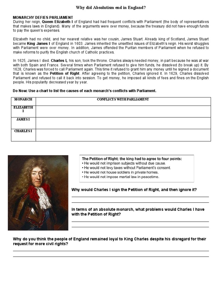 Absolutism Ends in England Reading Answers | PDF | Oliver Cromwell ...