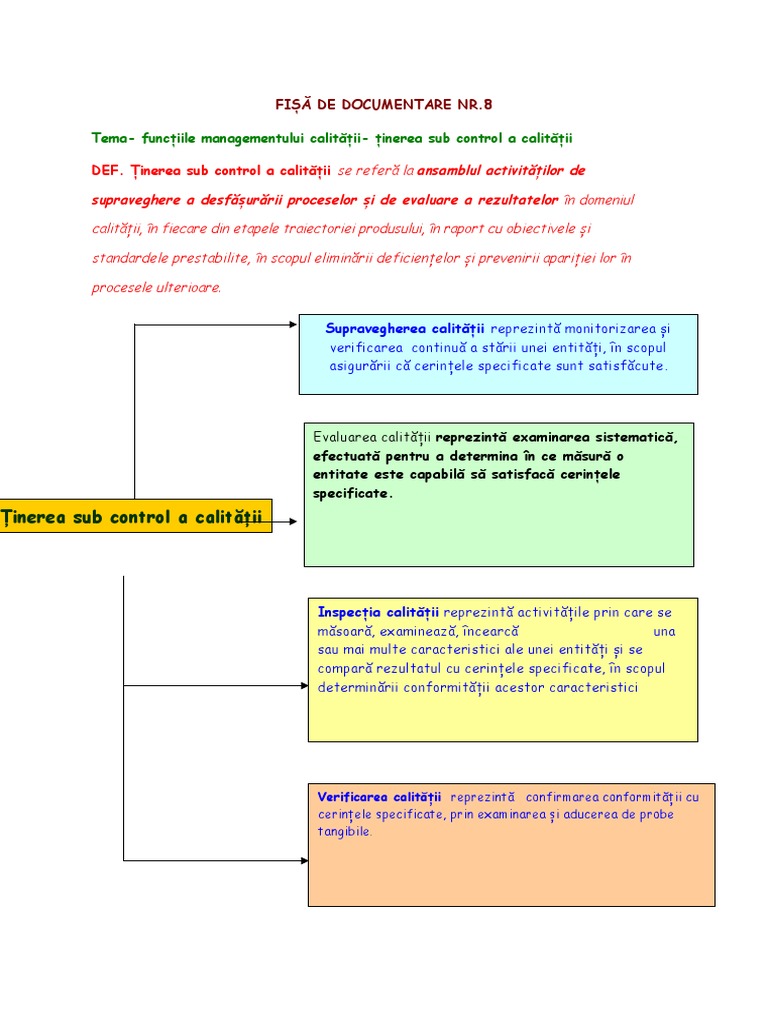 Fisa de Documentare - Tinerea Sub Control A Calitatii | PDF